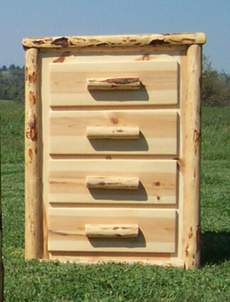 Rustic Log 4 Drawer Dresser w/ Euro Glide Drawers & Log Pulls